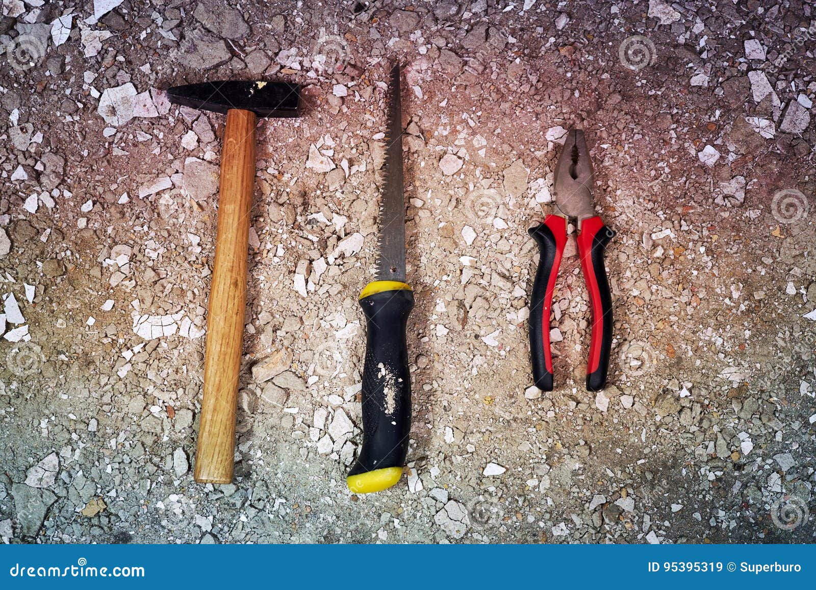 Hammer, Saw and Pliers on Rubble Stock Image - Image of hammer, garbage ...