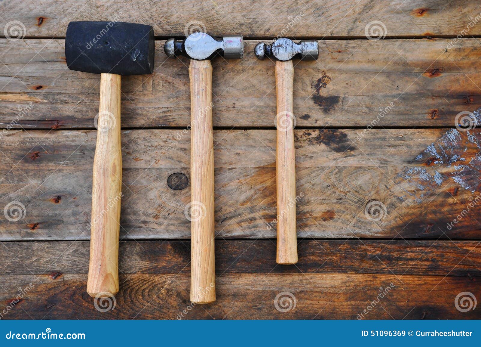 Hammer Set of Hand Tools or Basic Tools on Wooden Background Stock ...