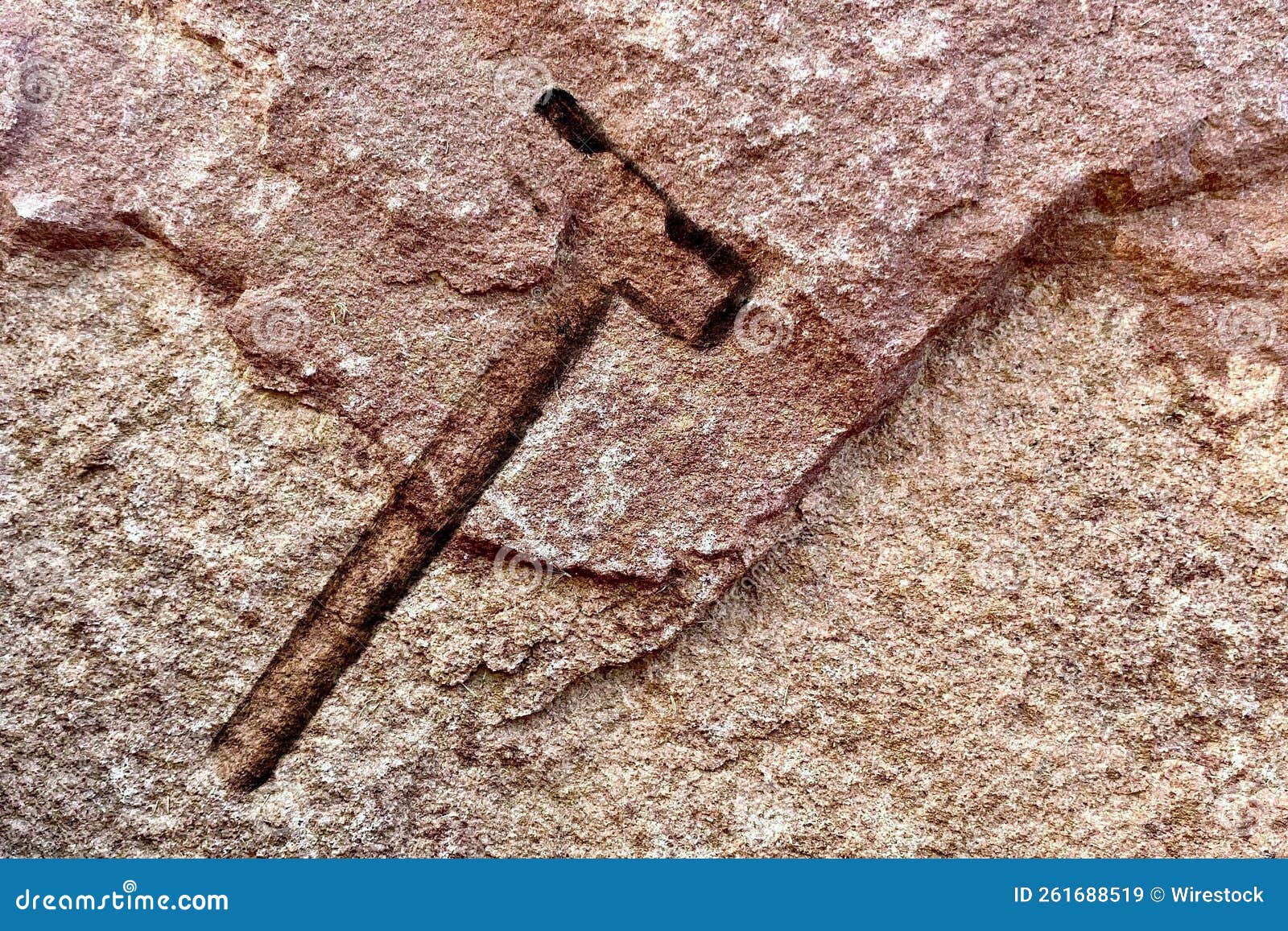 A Hammer Shape Carving on Solid Rock Stock Image - Image of pattern ...