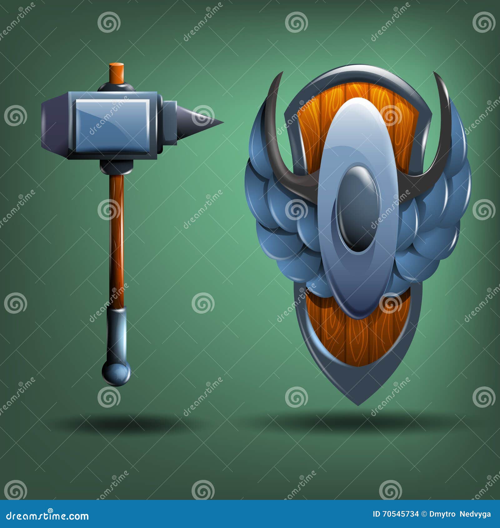 Hammer and shield. stock vector. Illustration of armor - 70545734