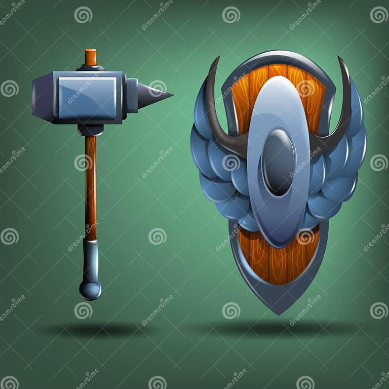 Hammer and shield. stock vector. Illustration of armor - 70545734