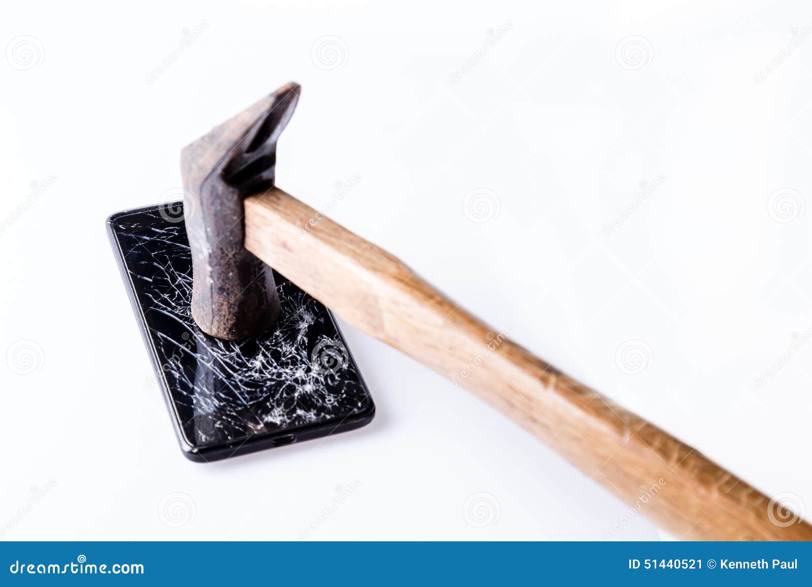 Hammer and Smartphone with Broken Screen on White. Stock Image - Image ...