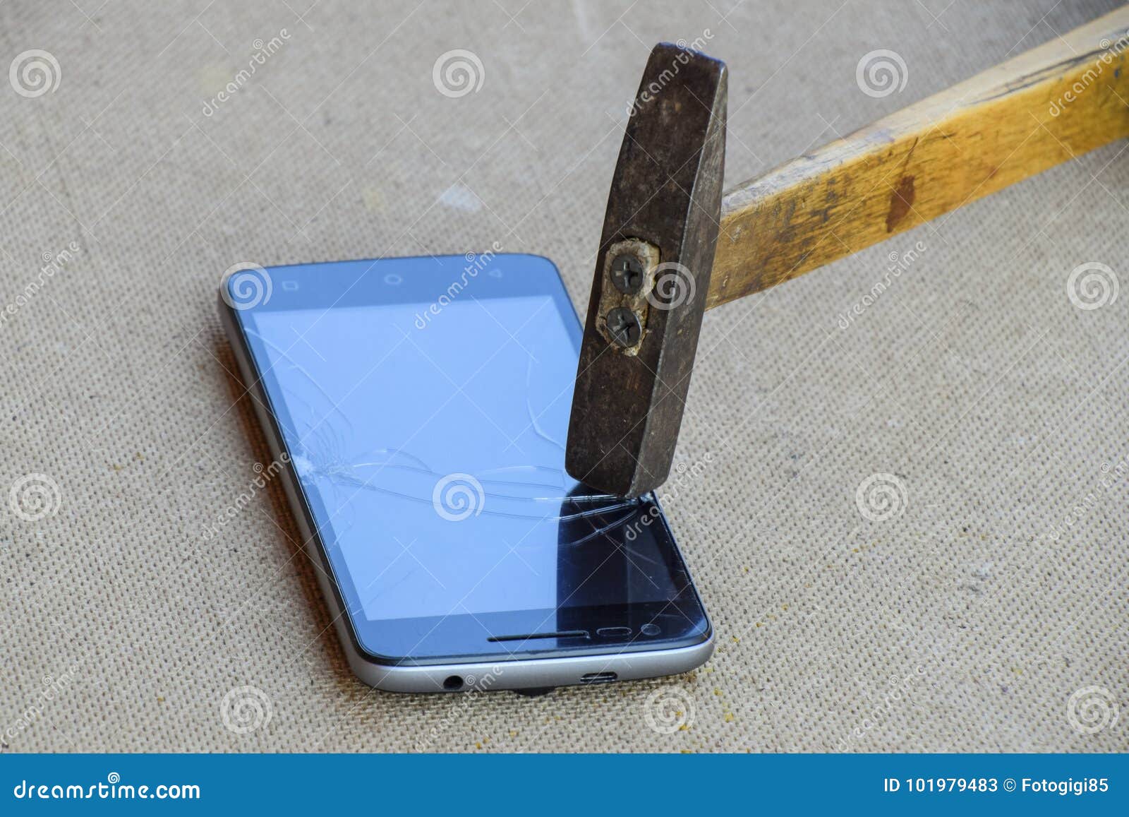 Hammer and Smartphone. the Screen of the Smartphone, a Broken Ha Stock ...