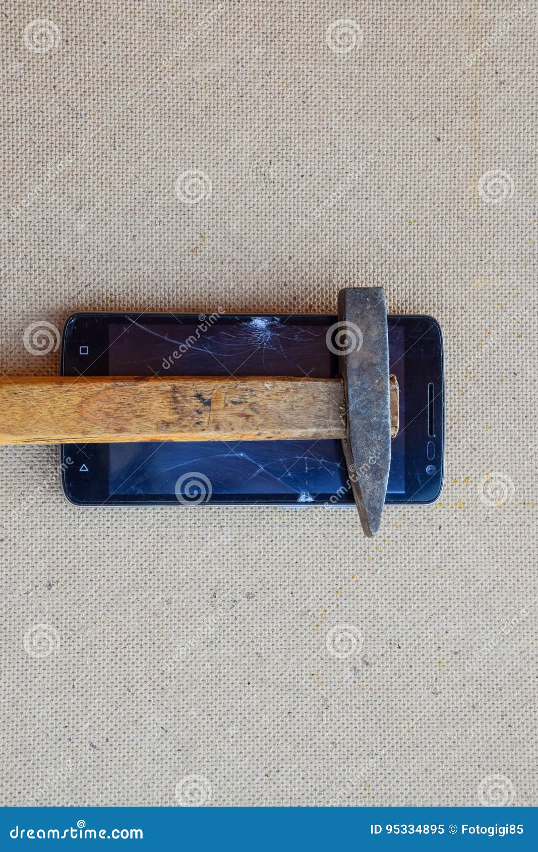 Hammer and Smartphone. the Screen of the Smartphone, a Broken Ha Stock ...