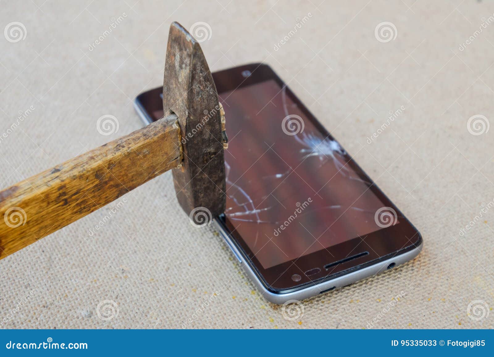 Hammer and Smartphone. the Screen of the Smartphone, a Broken Ha Stock ...