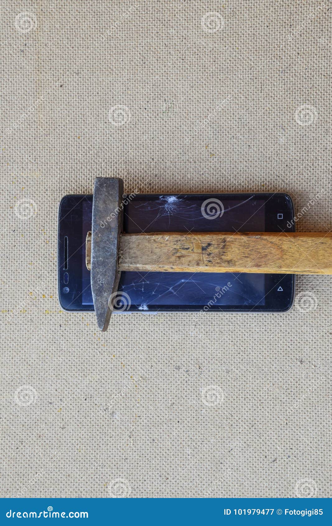 Hammer and Smartphone. the Screen of the Smartphone, a Broken Ha Stock ...