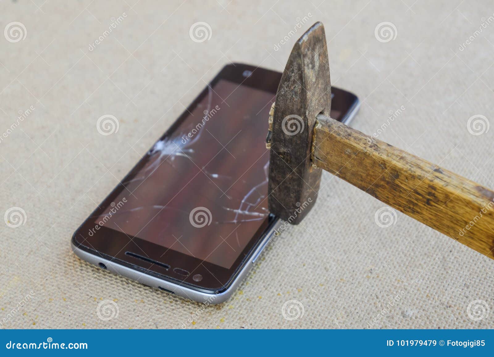 Hammer and Smartphone. the Screen of the Smartphone, a Broken Ha Stock ...