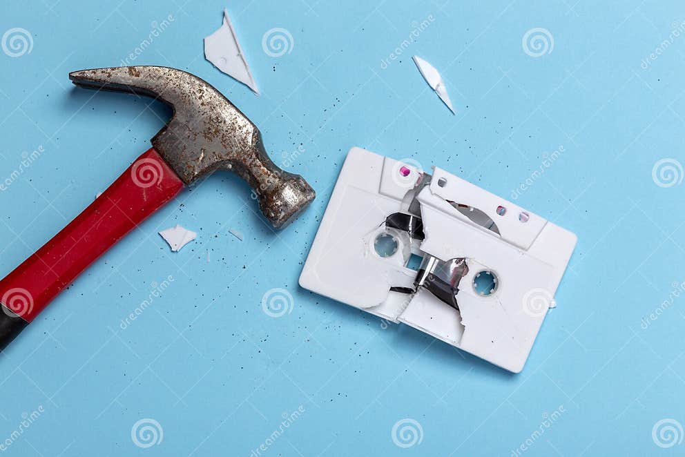Hammer Smashed cassette stock image. Image of song, shape - 129911575