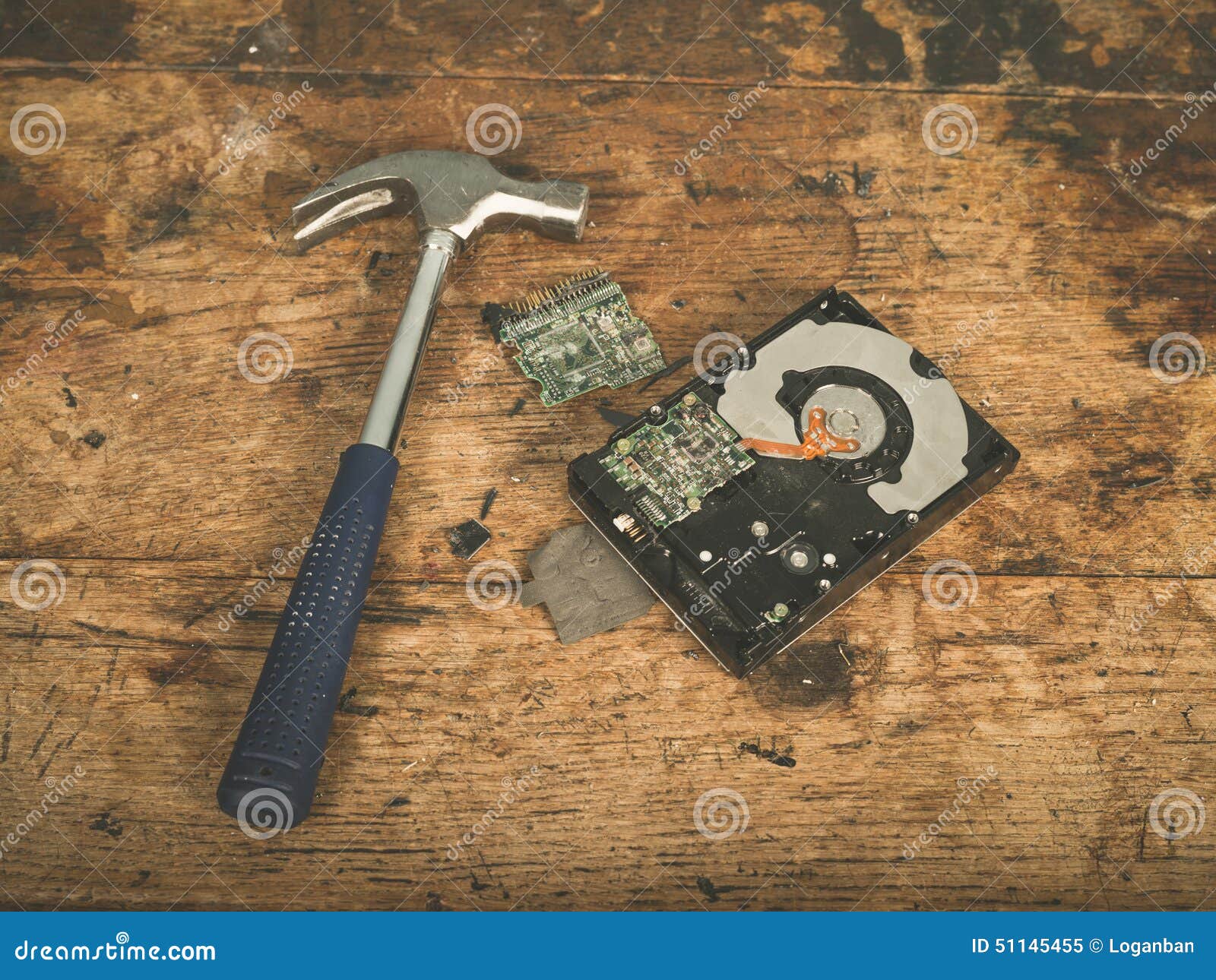 Hammer and Smashed Harddrive Stock Image - Image of drive, electronics ...