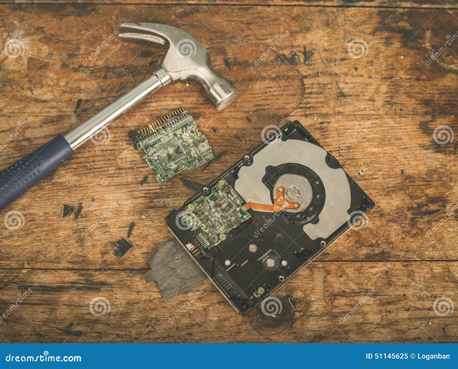 Hammer and Smashed Harddrive Stock Image - Image of information, virus ...