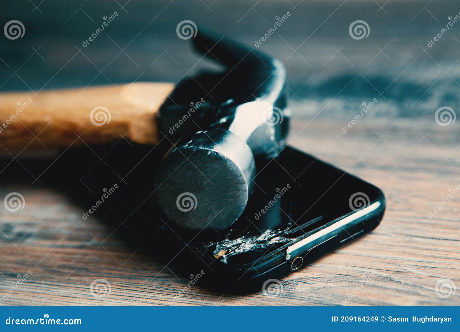 Hammer and Smashed Phone on the Table Stock Image - Image of wreck ...