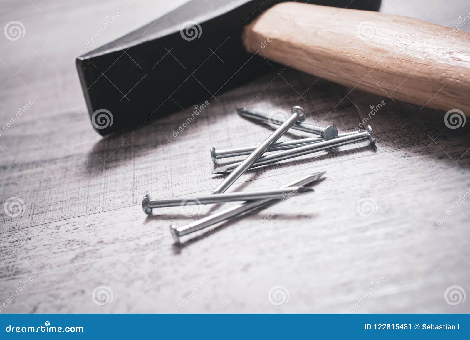 Hammer and Nails on a Table, DIY Concept Stock Image - Image of table ...
