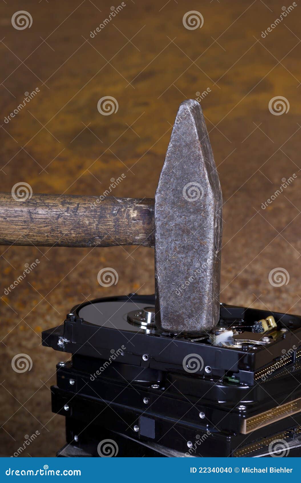 Hammer on Stack of Hard Disk Stock Photo - Image of bulk, technology ...