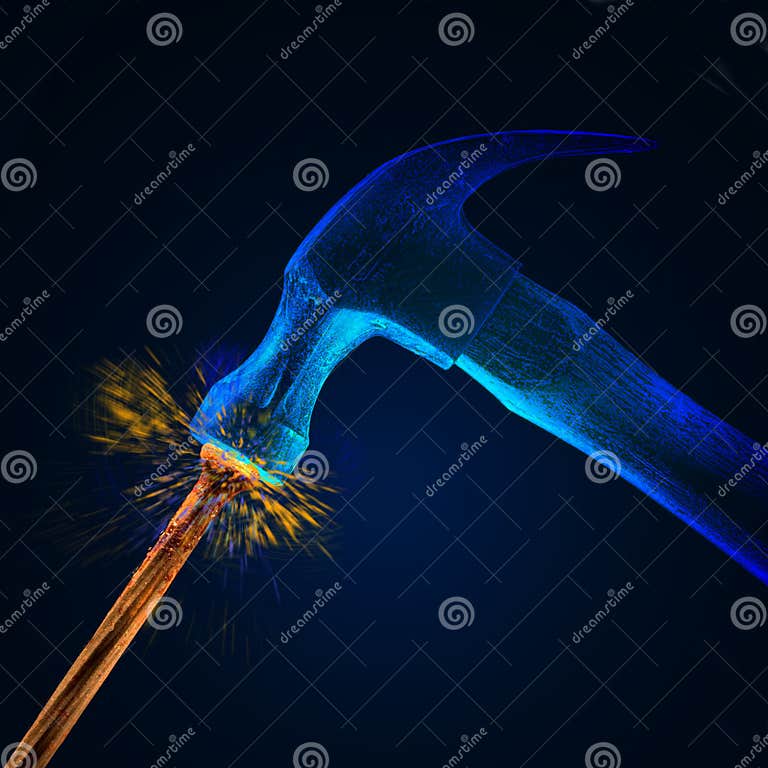 Hammer Striking Nail W/sparks Stock Illustration - Illustration of gold ...