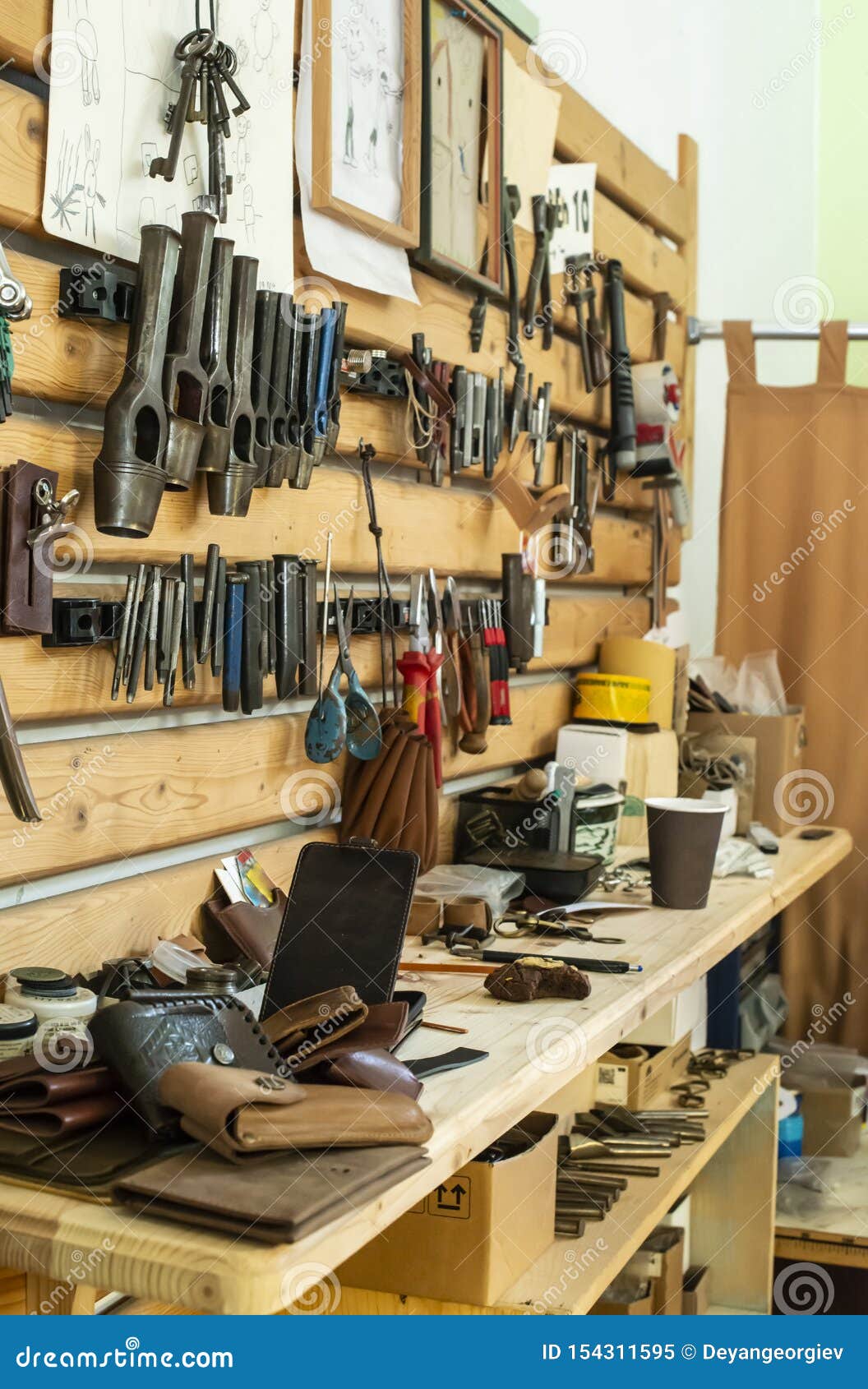 Hammer on Table and Leather in Workshop Stock Image - Image of workshop ...