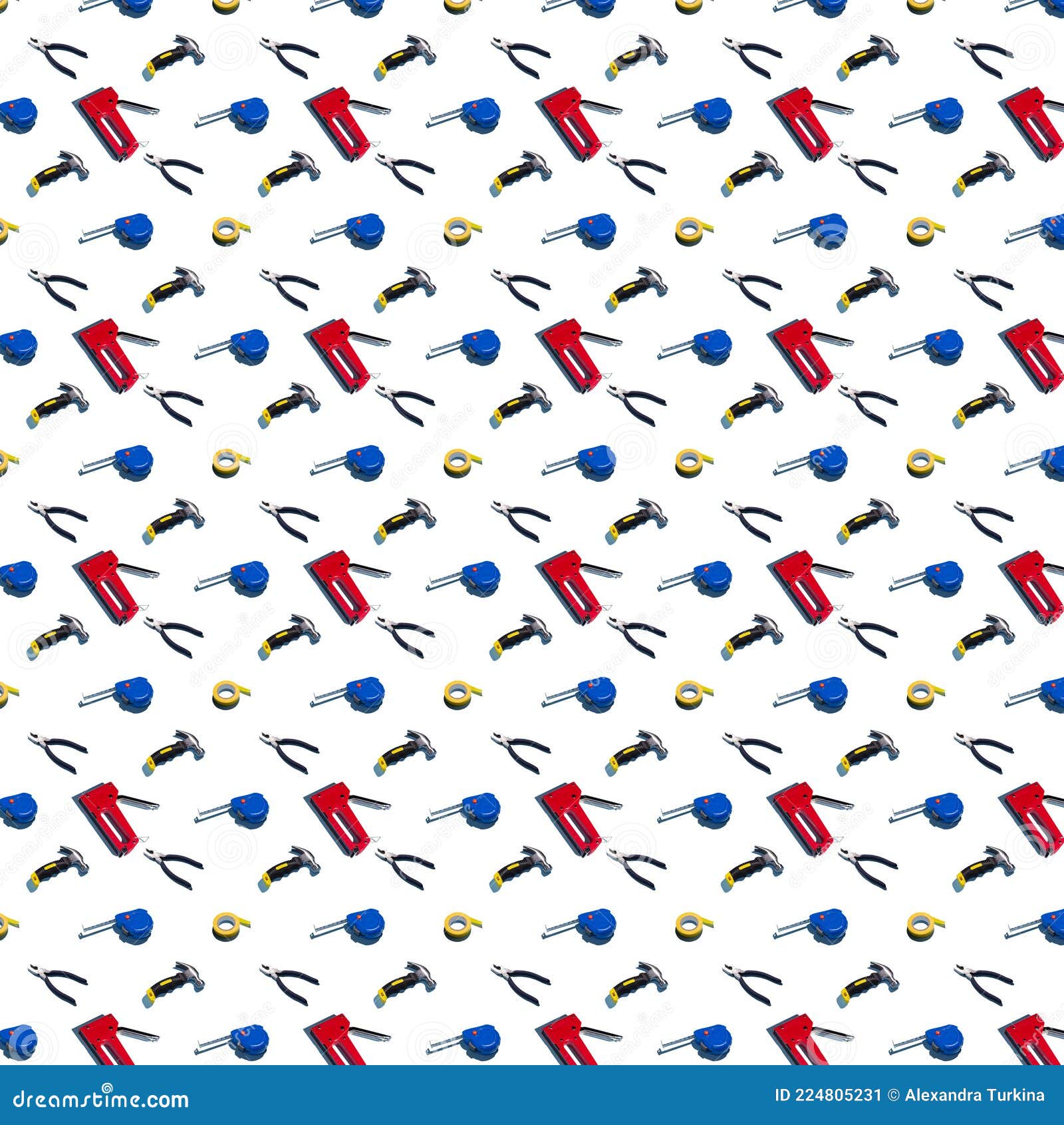 Hammer And Tape Measure, Pattern On White Background. Construction ...