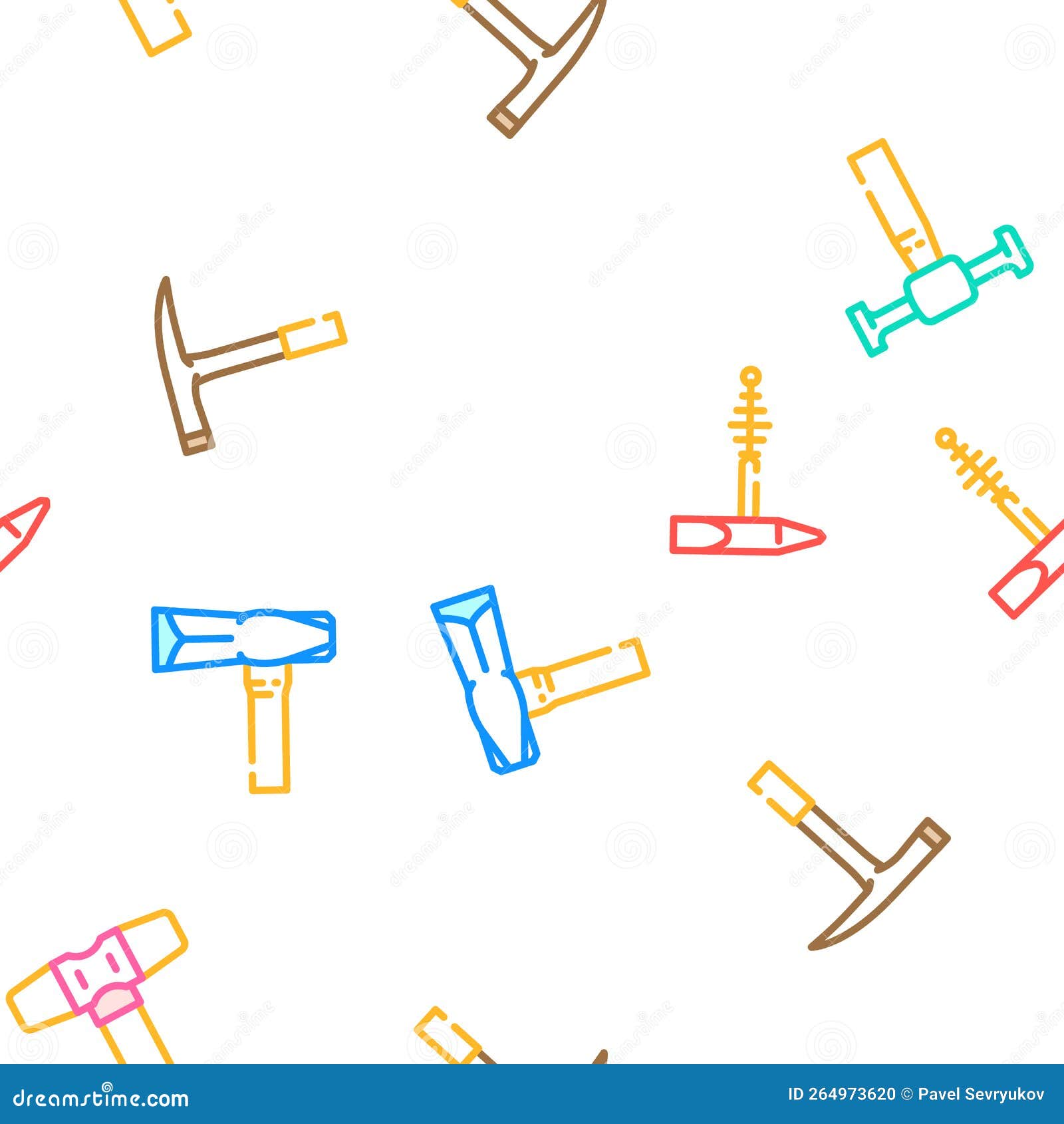 Hammer Tool Construction Vector Seamless Pattern Stock Illustration - Illustration of wood ...
