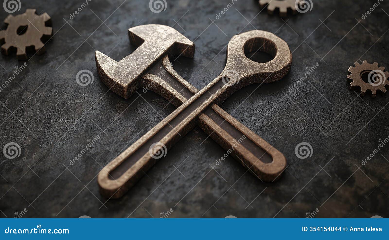 Hammer and Wrench Form Crossed Tools on a Backdrop of Gears ...