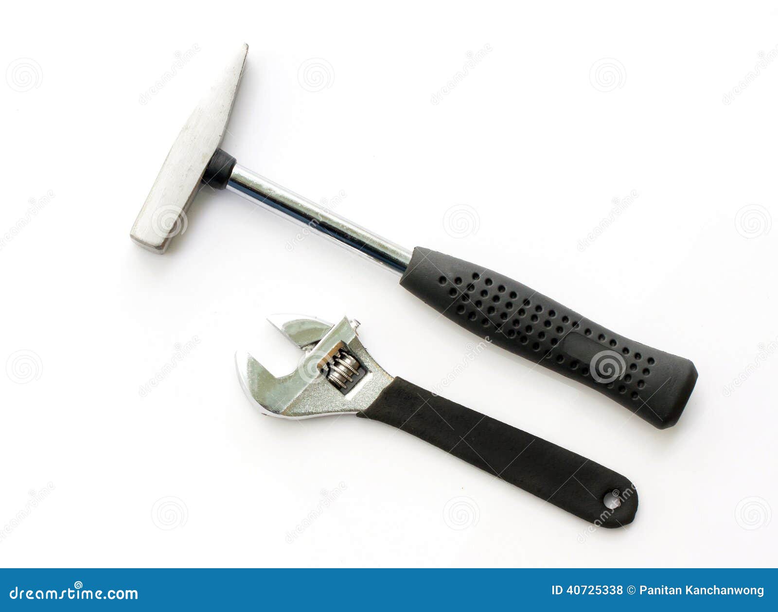 Hammer and wrench on white stock photo. Image of wrench - 40725338