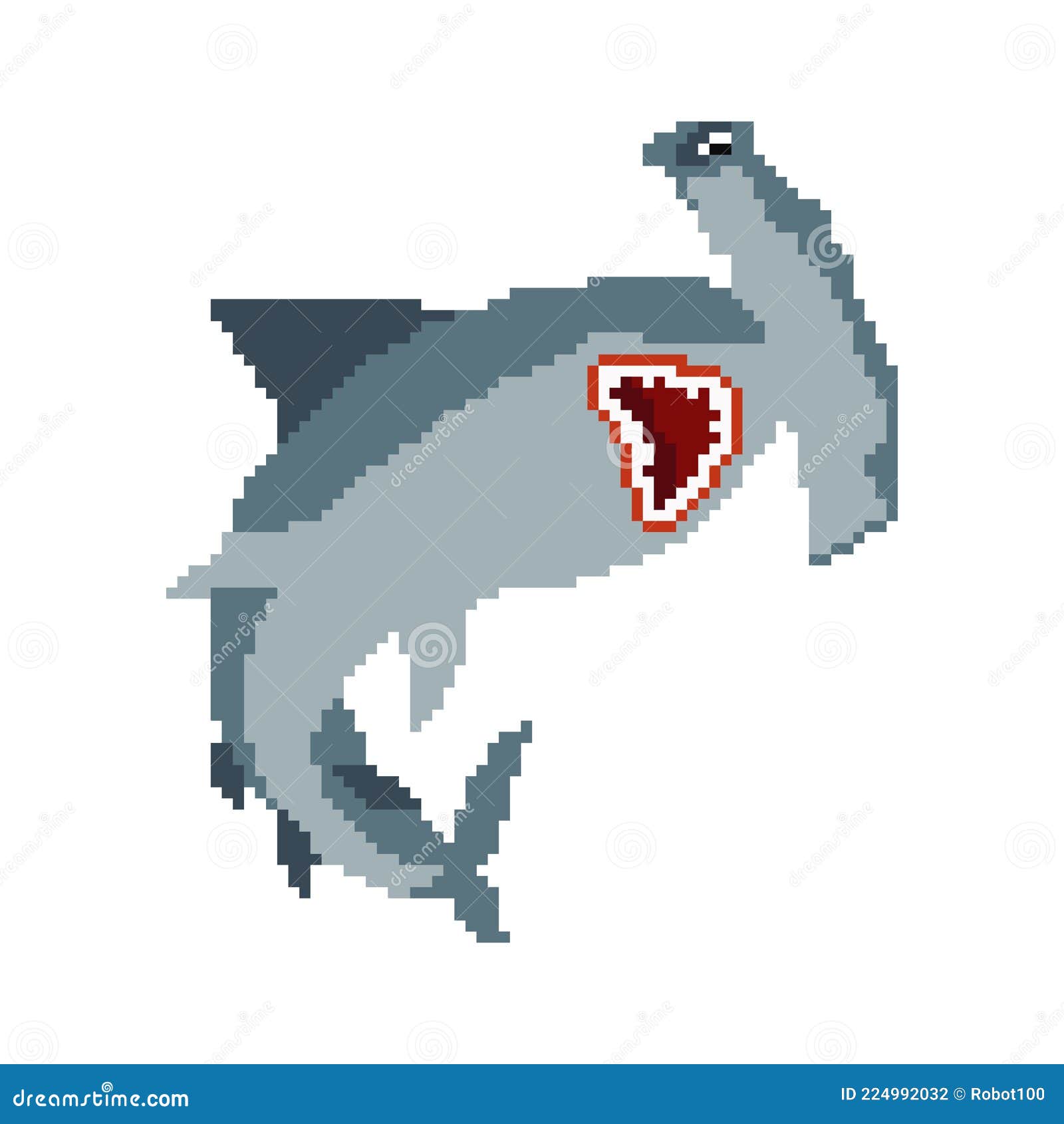 Hammerhead Shark Pixel Art. 8 Bit Fish Hammer Stock Vector ...