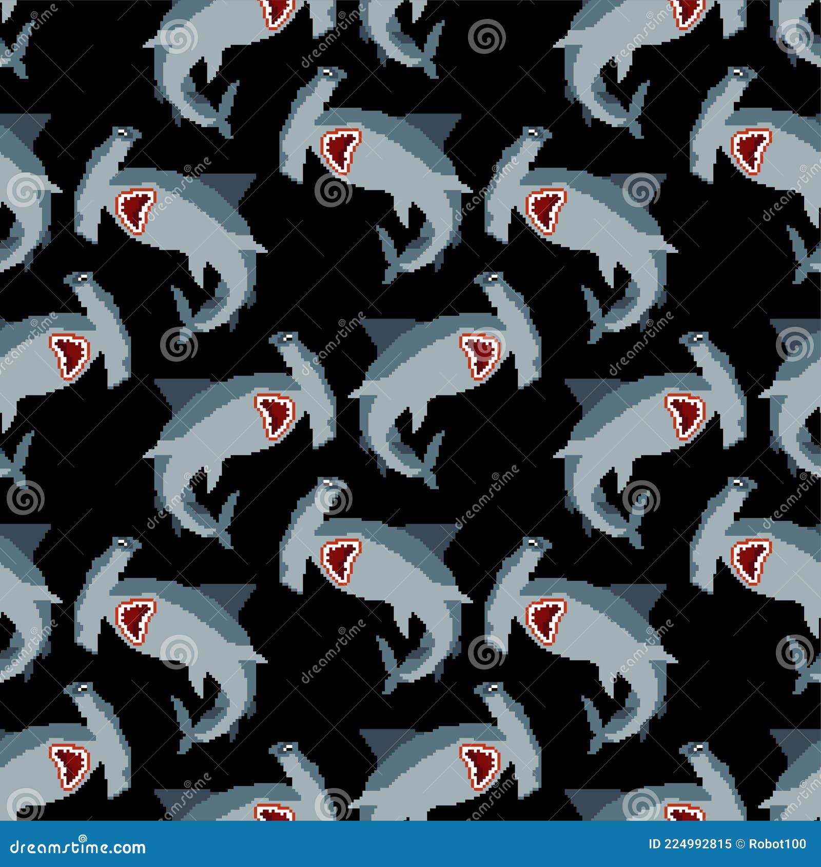 Hammerhead Shark Pixel Art Pattern Seamless. 8 Bit Fish Hammer ...