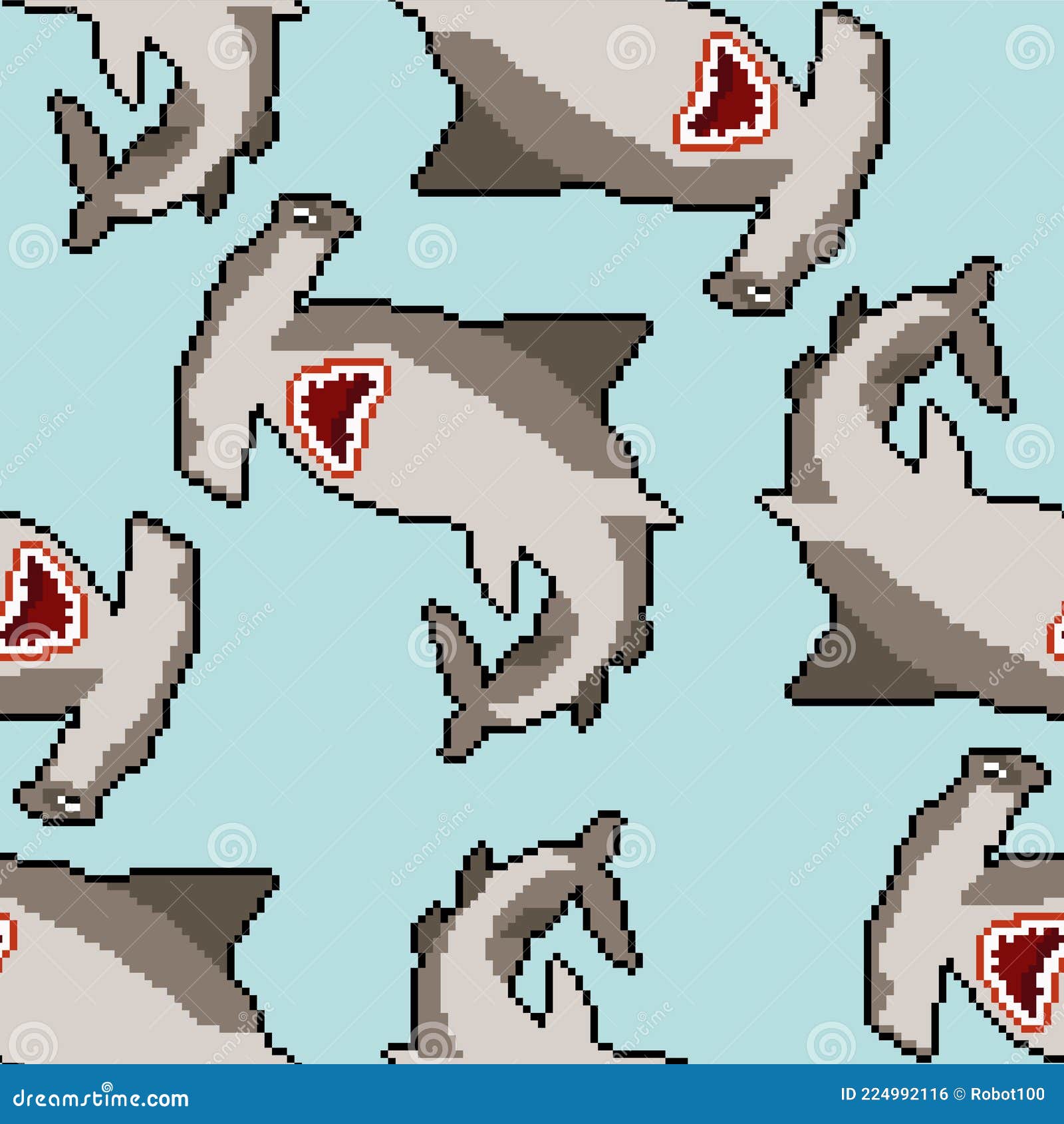 Hammerhead Shark Pixel Art Pattern Seamless. 8 Bit Fish Hammer ...