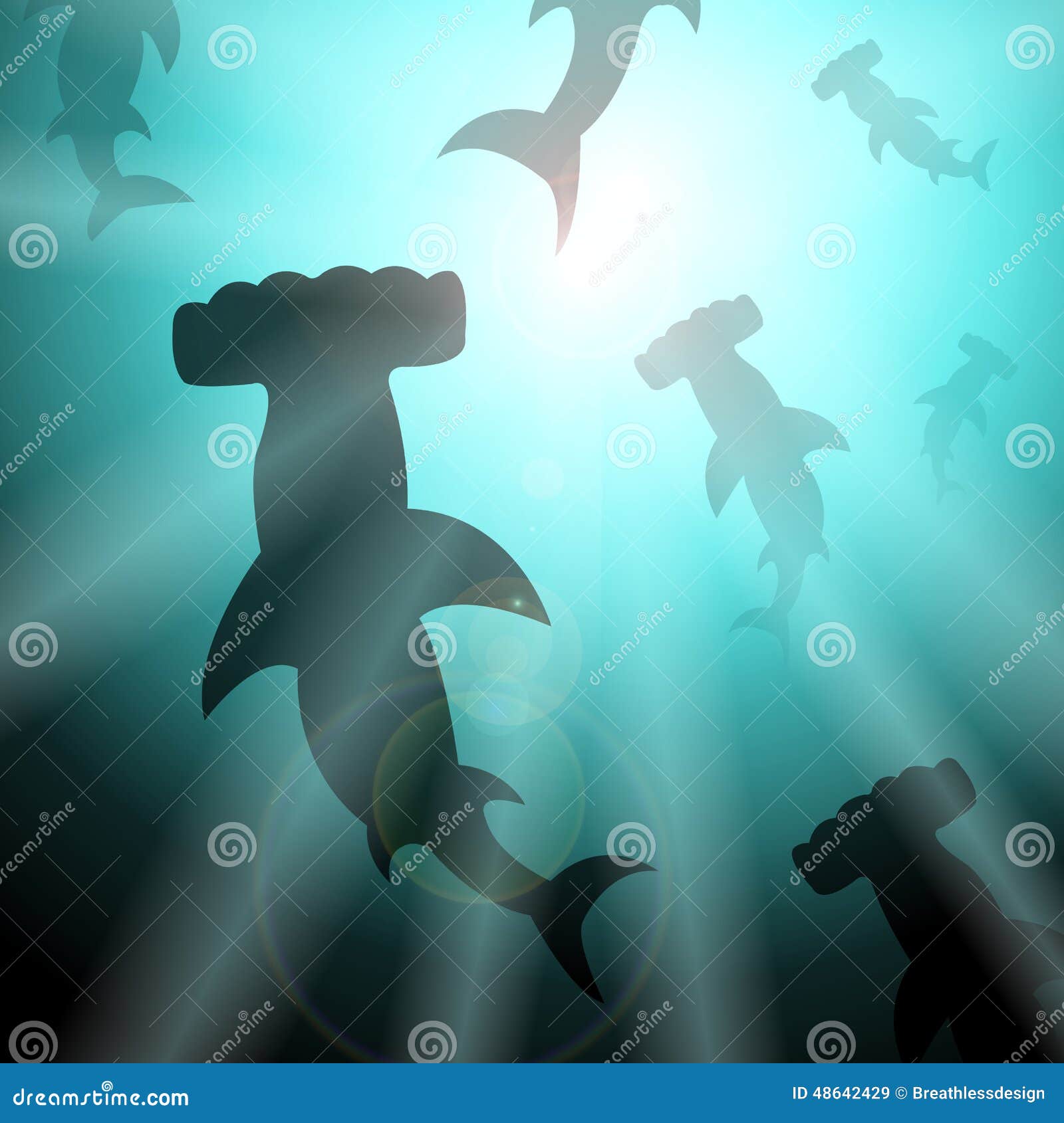 Sharks Underwater. Sketch. Vector Illustration With Splash Texture ...
