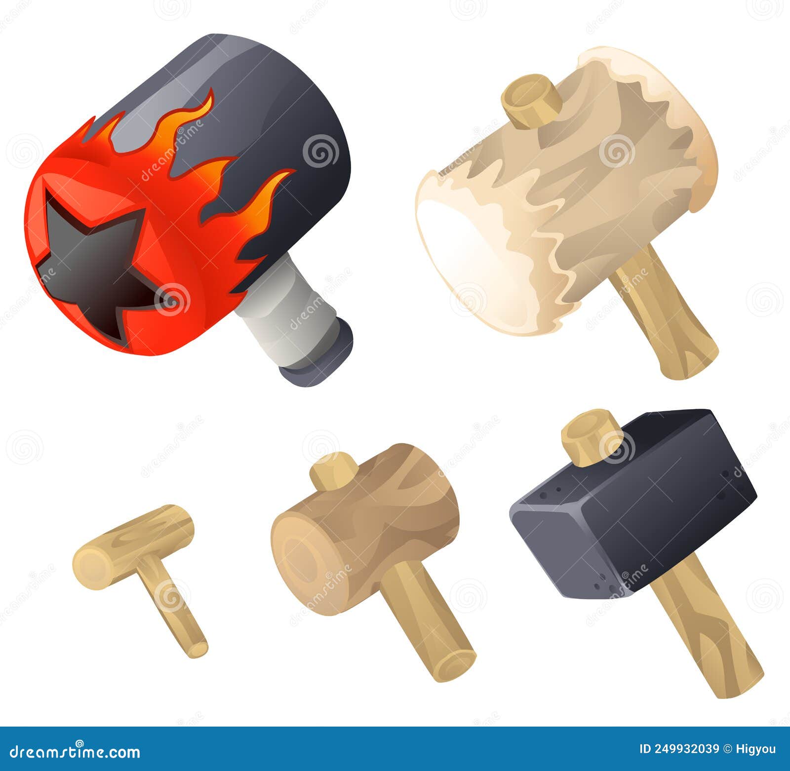 Hammers Cartoon Design Element Set Stock Vector - Illustration of force ...