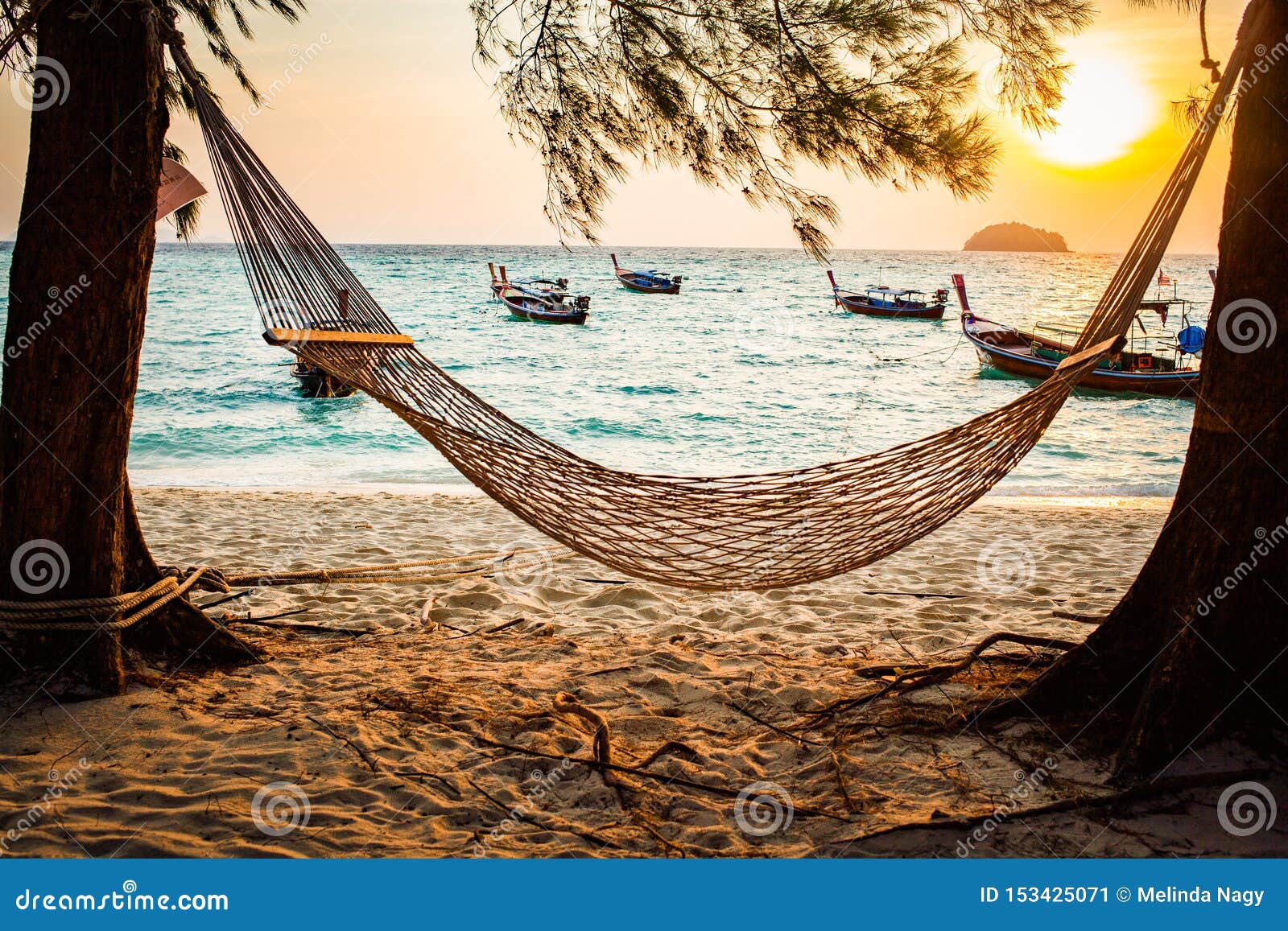 Hammock by the Seaside at Sunset - Holiday Relaxation Stock Image ...
