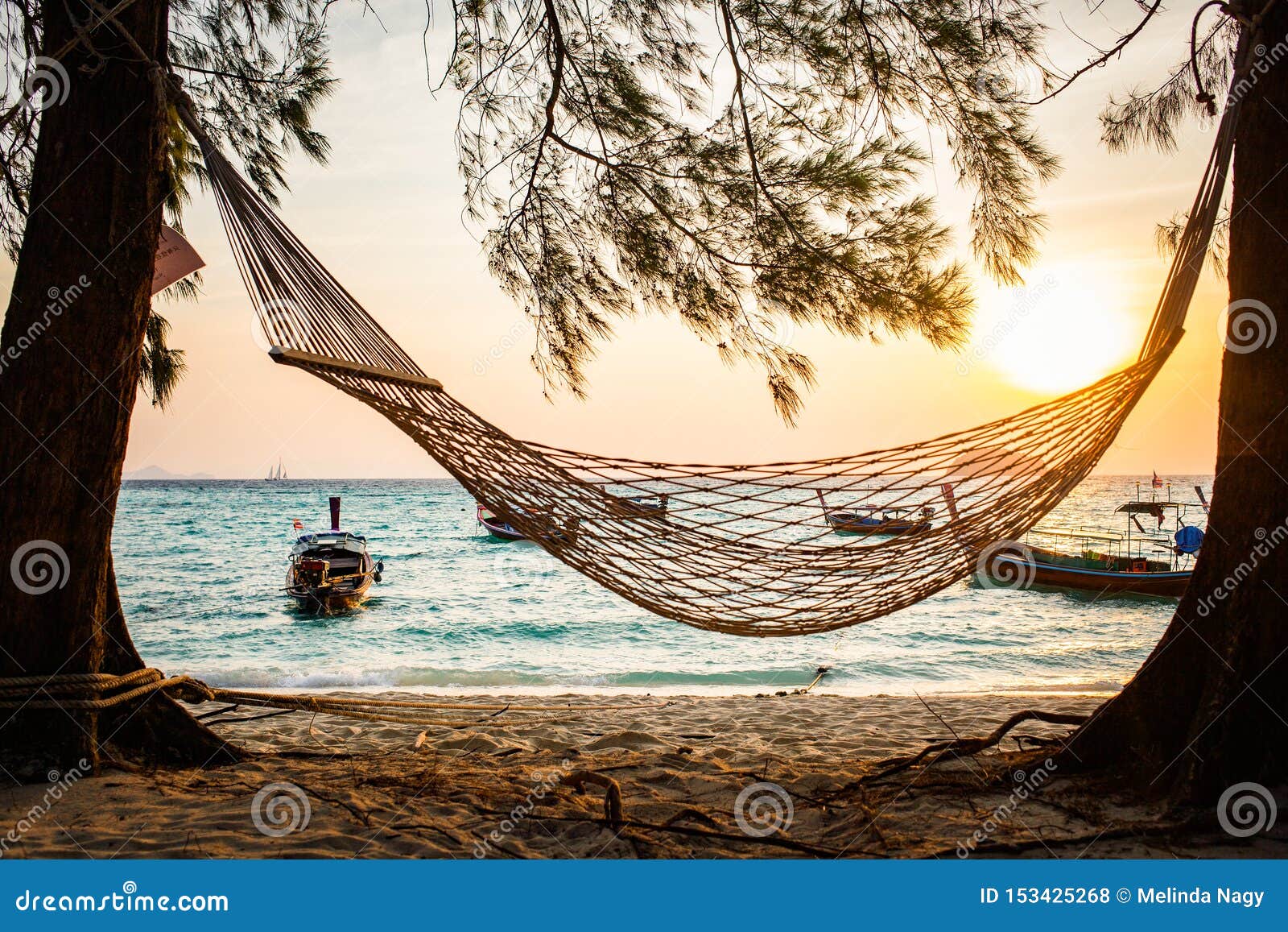 Hammock by the Seaside at Sunset - Holiday Relaxation Stock Photo ...