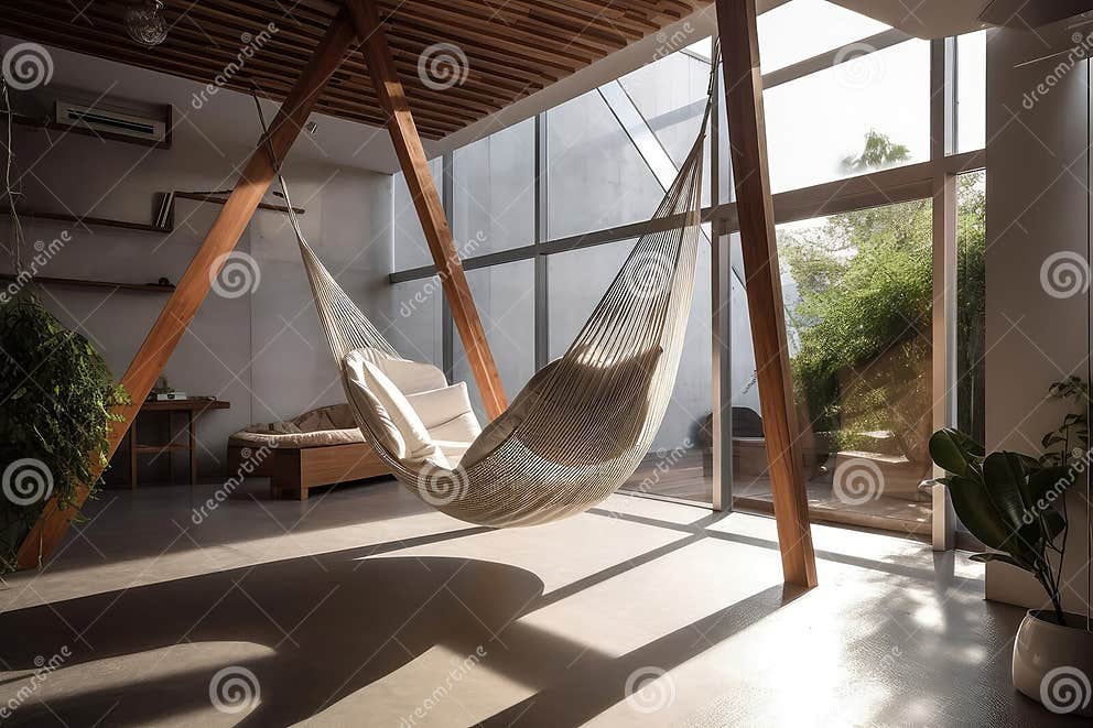 Hammock Suspended in Modern Architectural Marve. Generative AI Stock ...