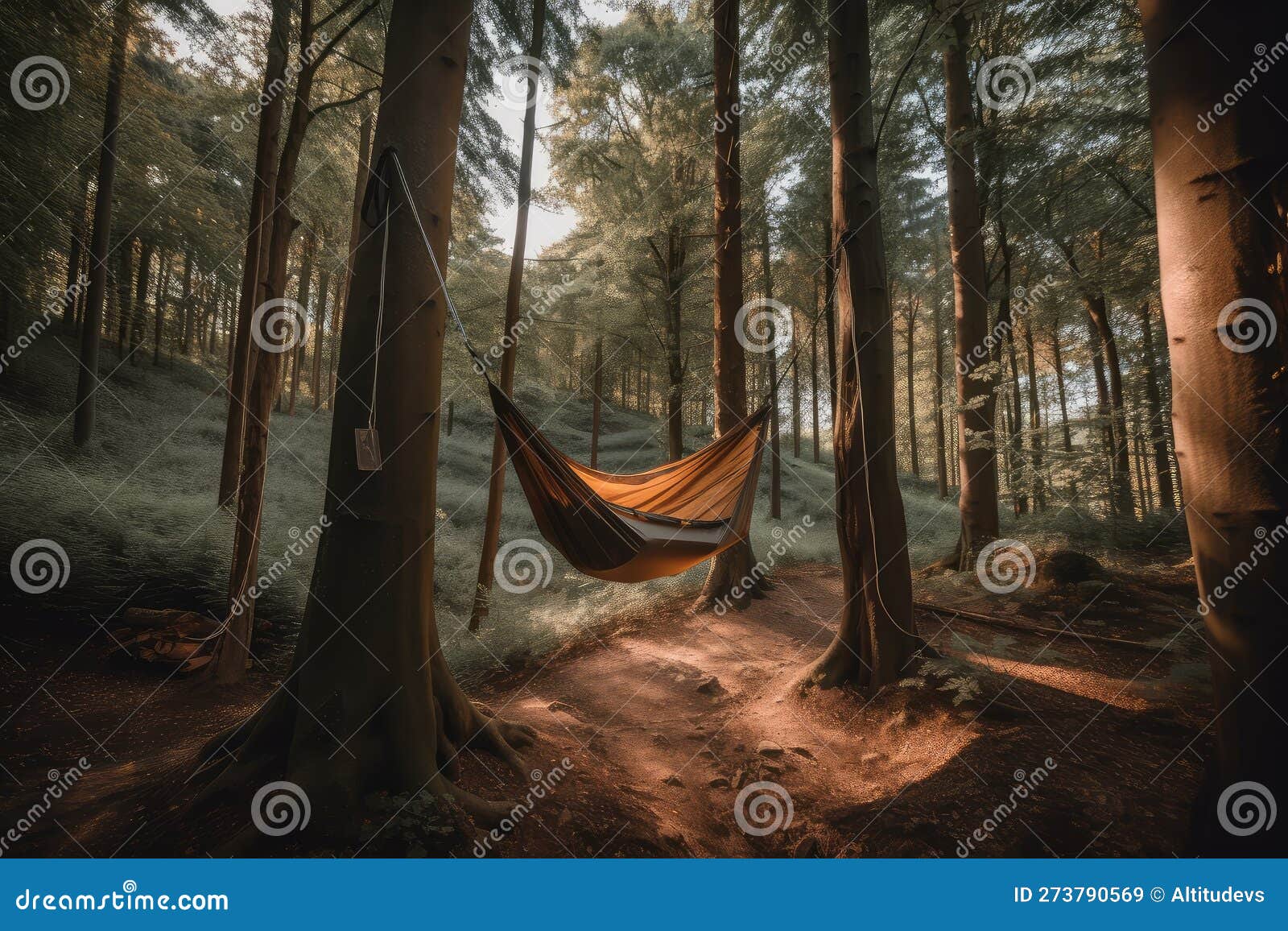 Hammock Swing Hanging from a Tree in the Middle of a Forest Stock Image ...