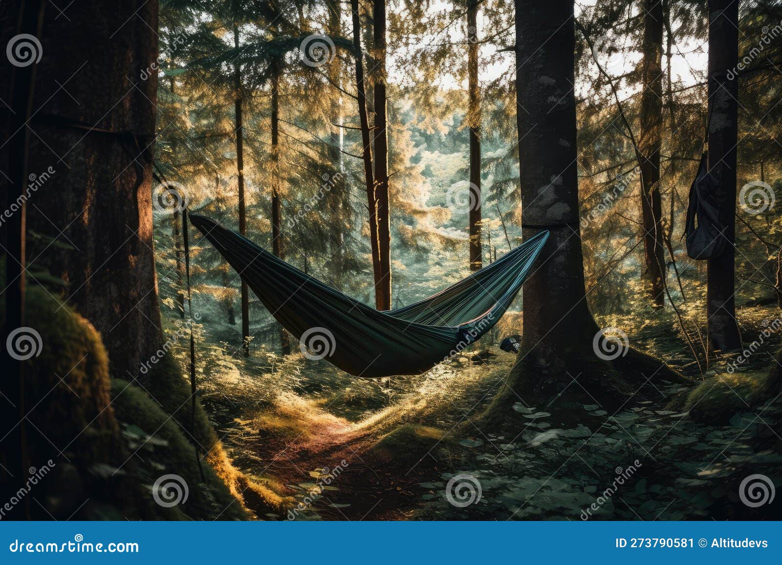 Hammock Swing Hanging from a Tree in the Middle of a Forest Stock Image ...