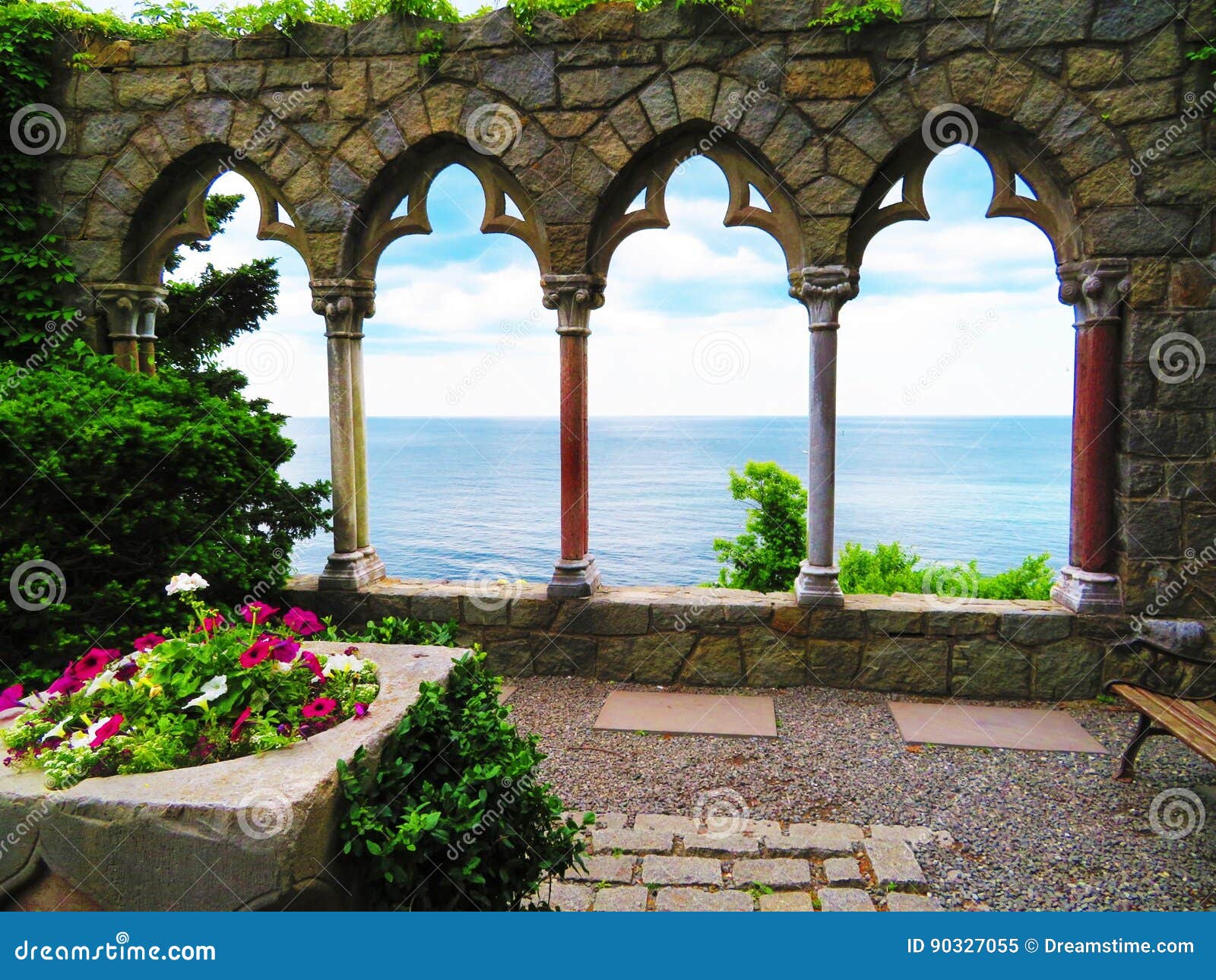 Hammond Castle Arcade stock image. Image of massachusetts - 90327055