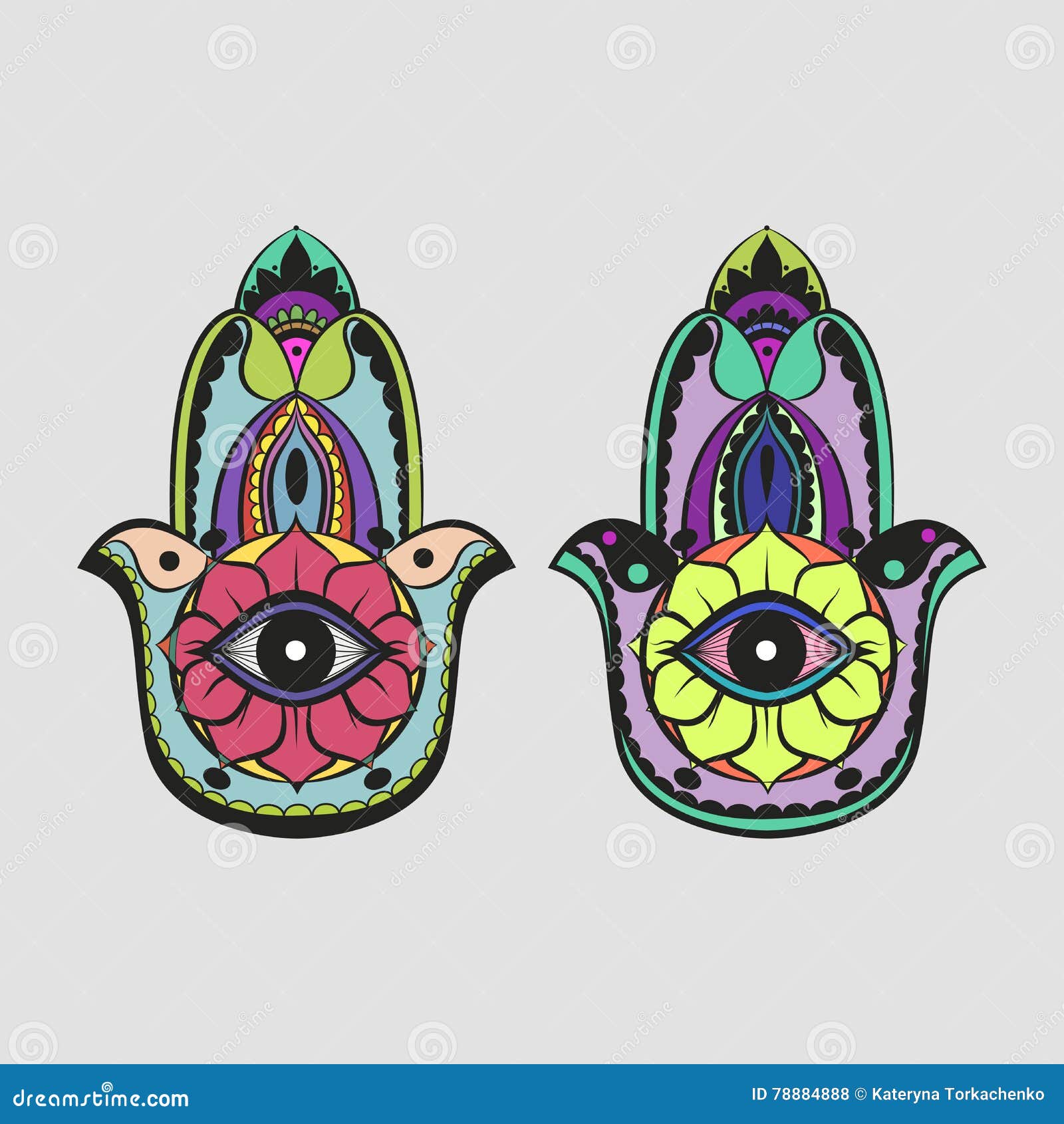 Hamsa Hand Colorful Drawing Stock Vector - Illustration of charm ...