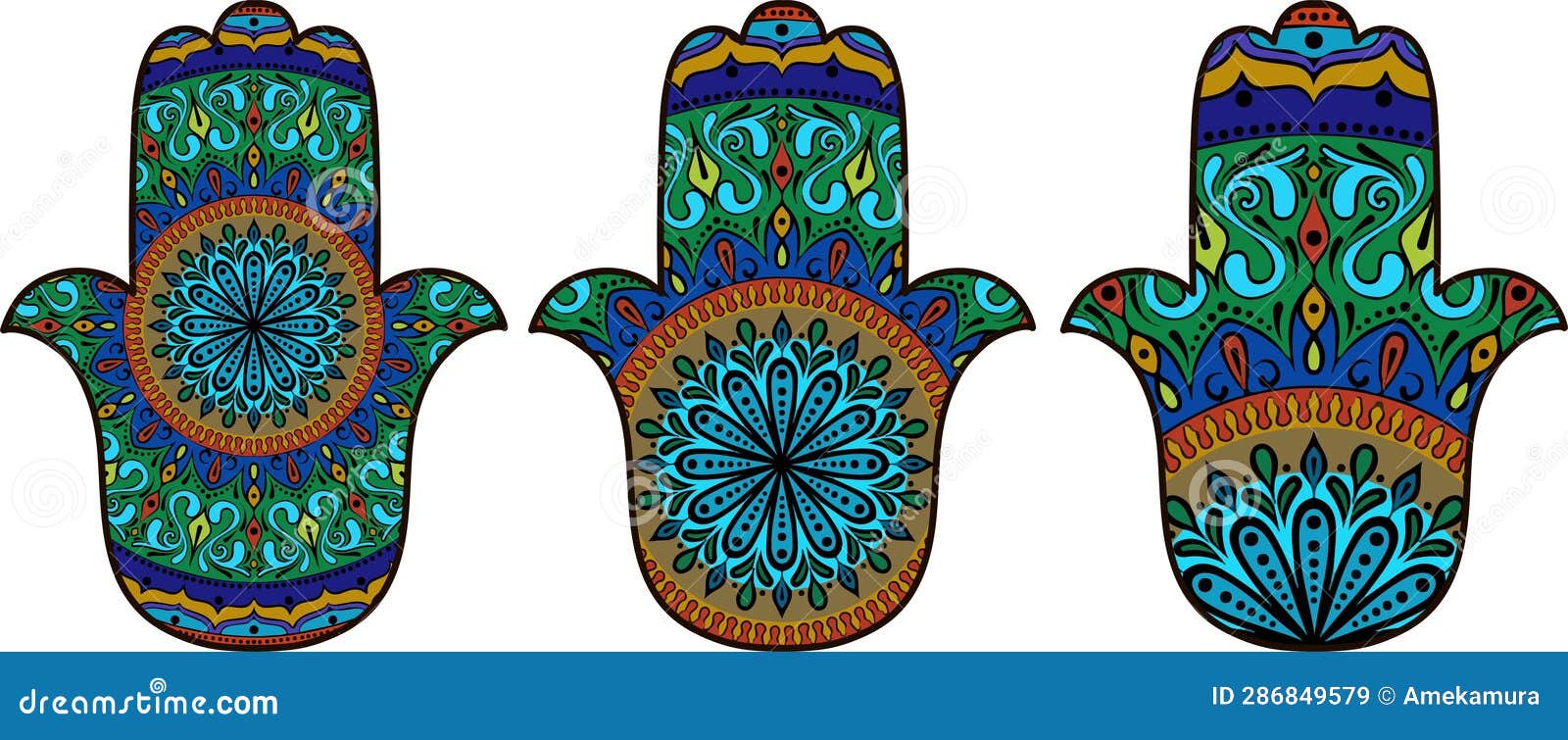 Hamsa with Round Ethnic Pattern Stock Vector - Illustration of buddhism ...