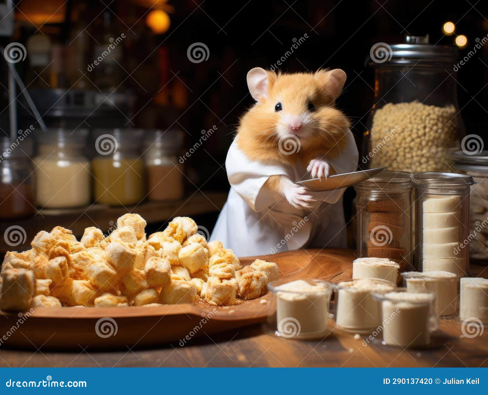 Hamster Baker Rolling Tiny Dough in Bakery Stock Illustration ...