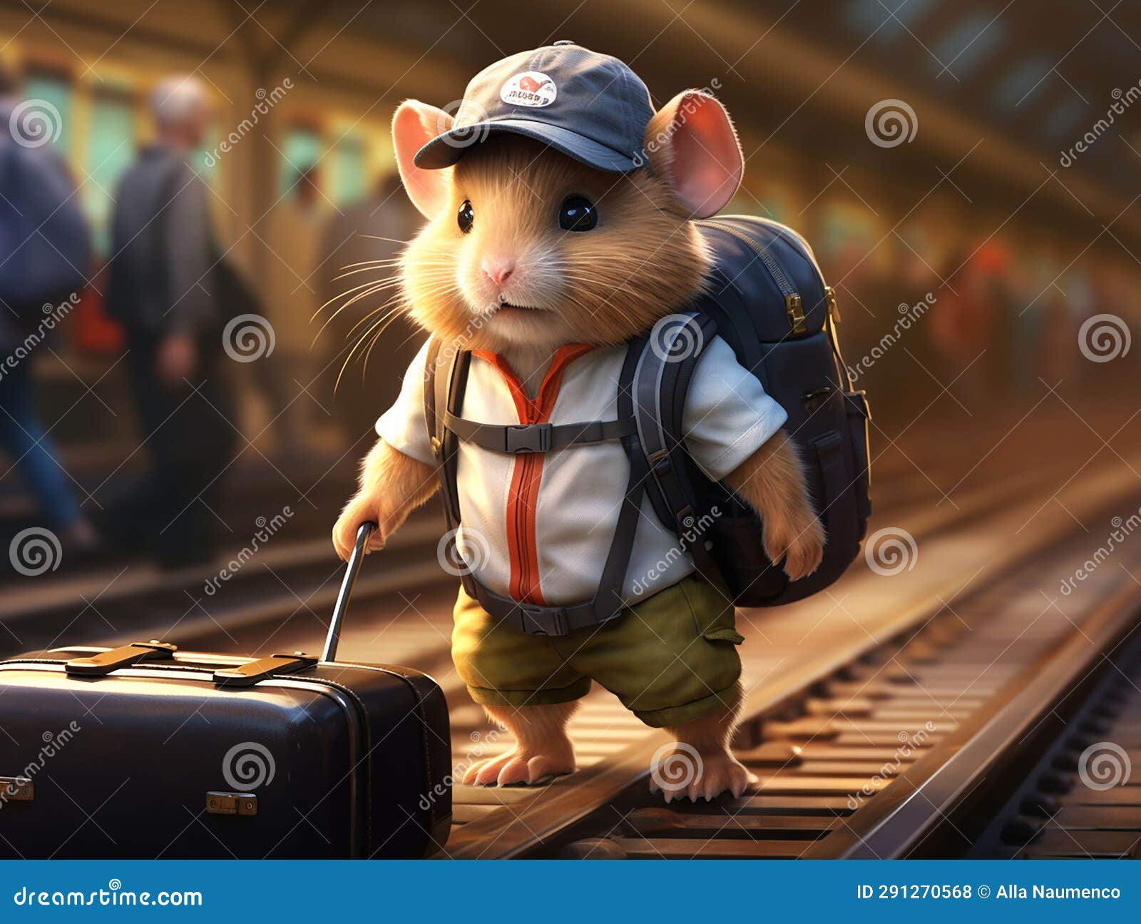 Hamster with Briefcase Standing Waiting for the Train on the Tracks ...