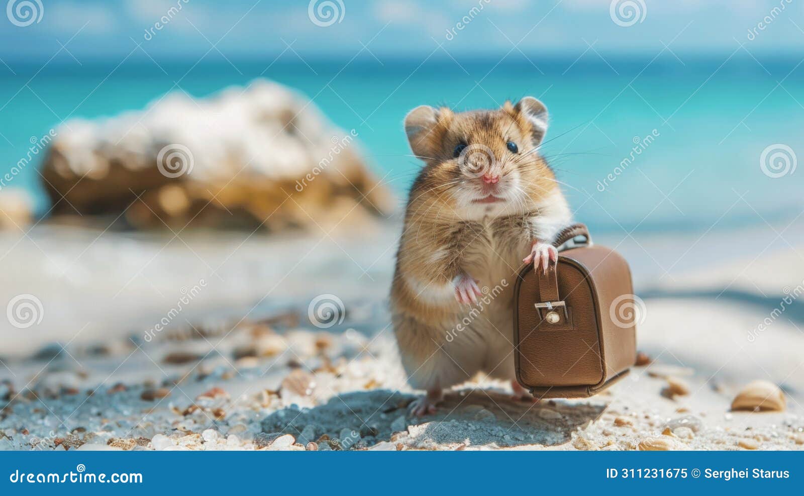 A Hamster with a Brown Suitcase on the Beach, AI Stock Image - Image of ...