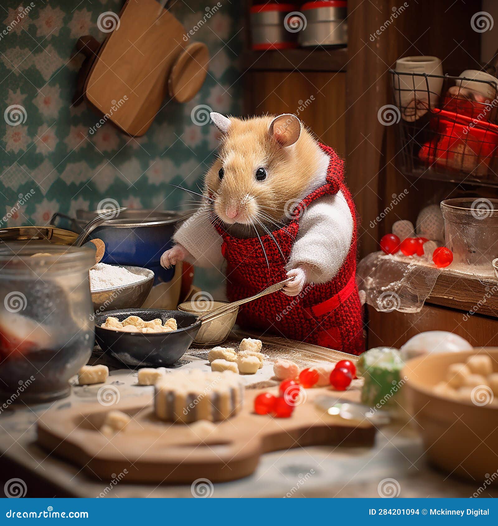 Hamster Chef Cooking in a Little Hamster Kitchen. Stock Illustration ...