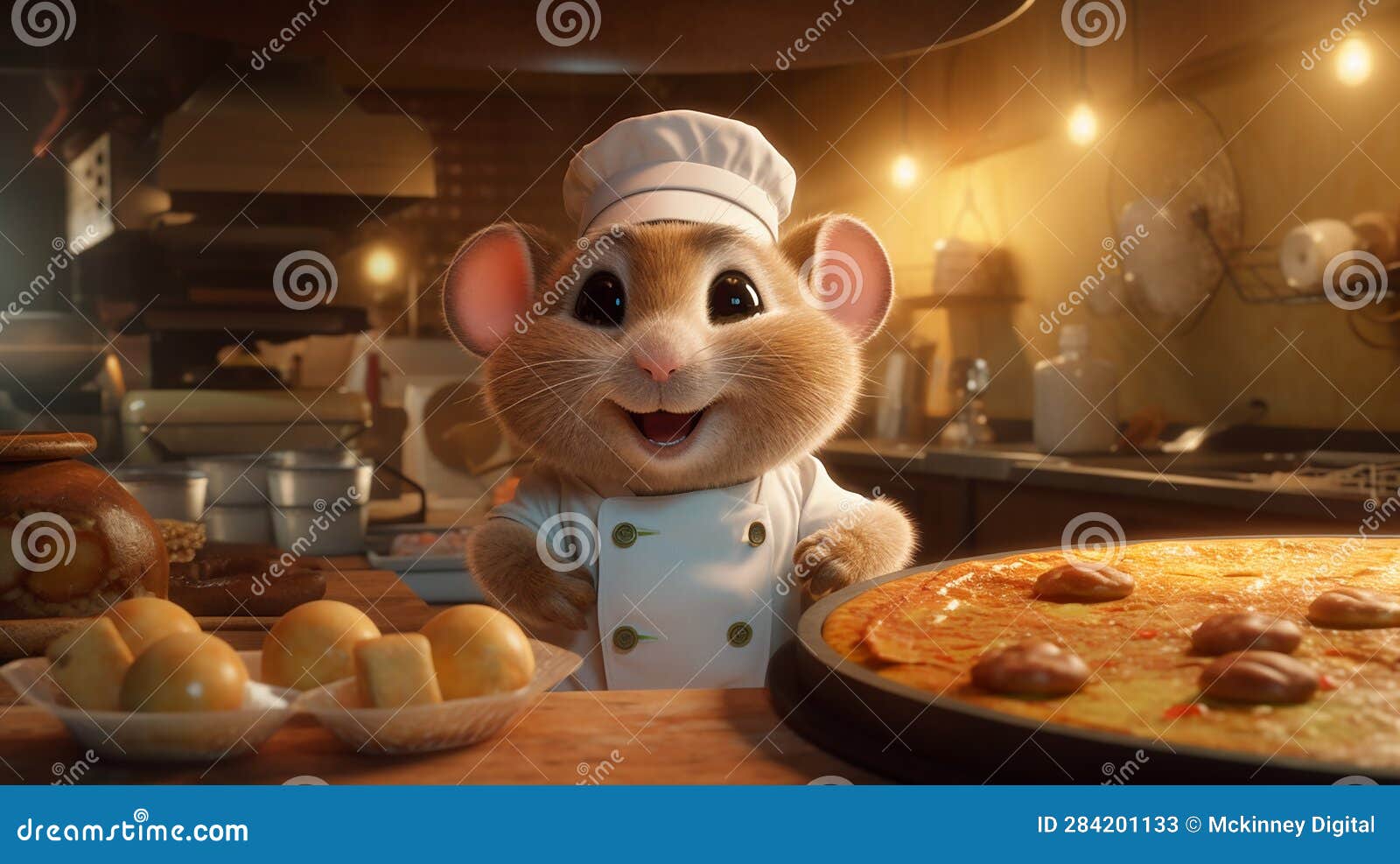 Hamster Chef Cooking in a Little Hamster Kitchen. Stock Illustration ...