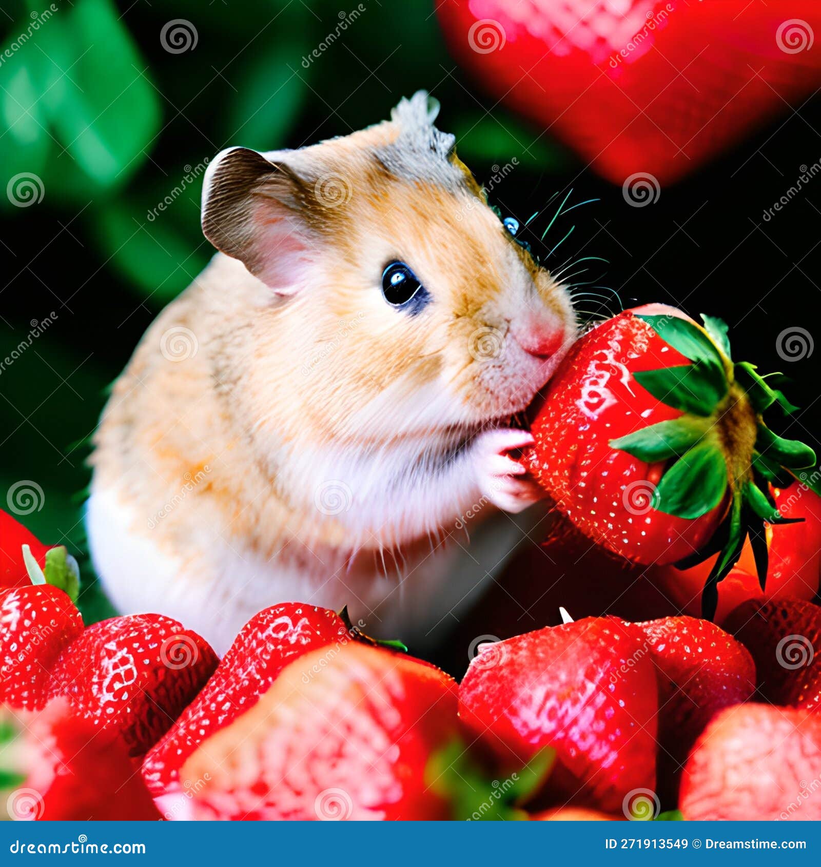 Hamster, Cute Pet Eats Strawberries Stock Illustration - Illustration ...