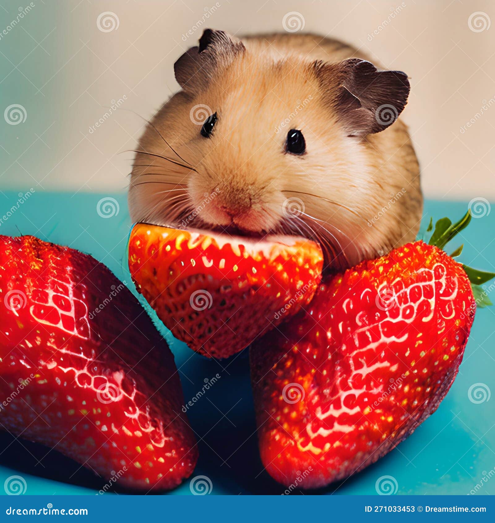 Hamster, Cute Pet Eats Strawberries Stock Illustration - Illustration ...