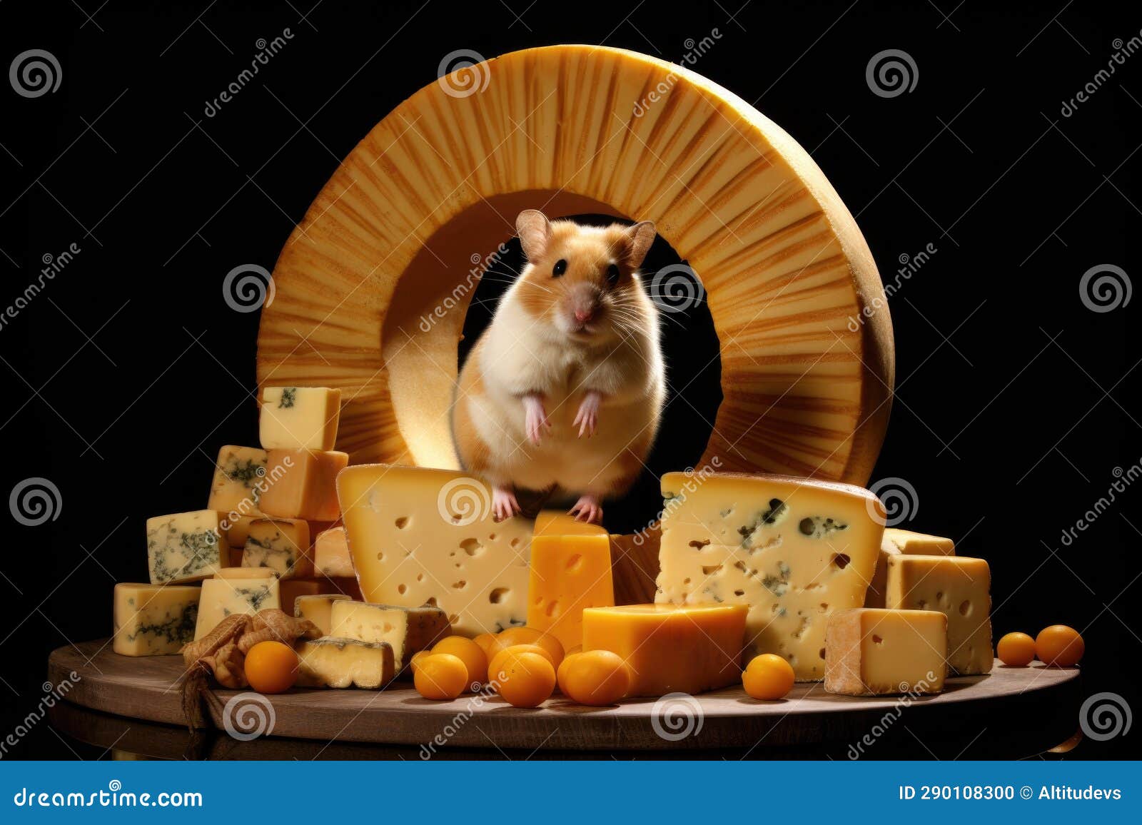 A Hamster Dwarfed by a Colossal-sized Cheese Wheel Stock Photo - Image ...
