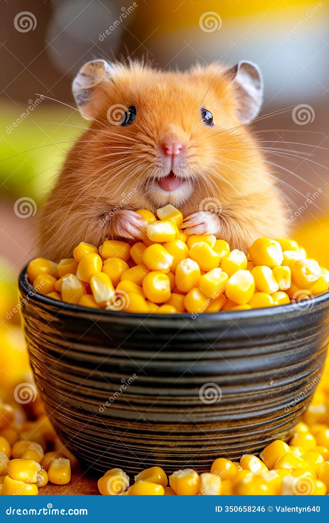 A Hamster Eating Corn in a Bowl of Corn Kernels Stock Photo - Image of ...