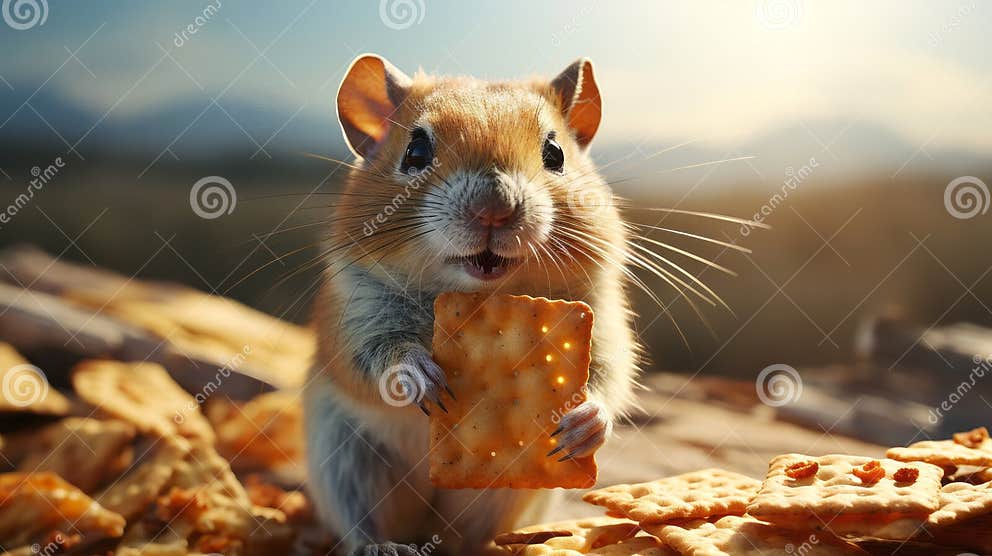 A Hamster Eating a Cracker. Generative AI. Stock Photo - Image of brown ...