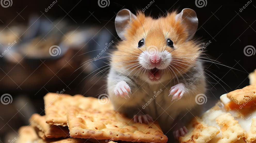 A Hamster Eating a Cracker. Generative AI. Stock Photo - Image of tail ...