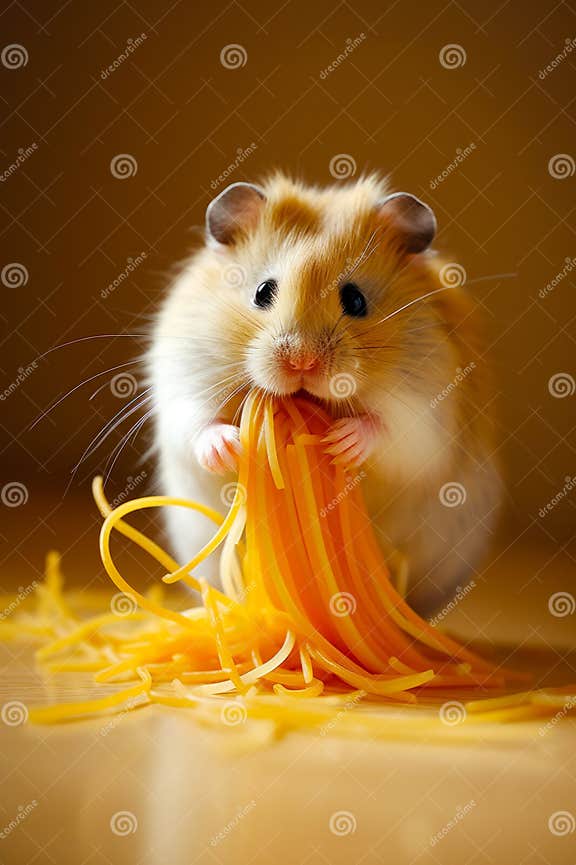 Hamster Eating Spaghetti on Table with it S Front Paws on the End of ...