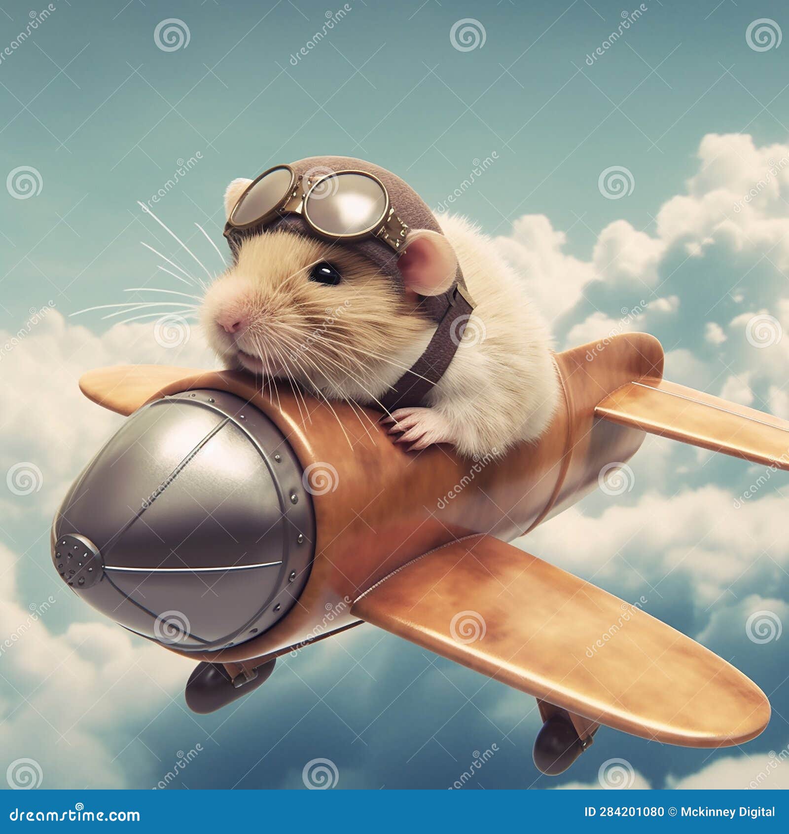 Hamster Flying in Vintage Airplane in the Sky. Stock Illustration ...