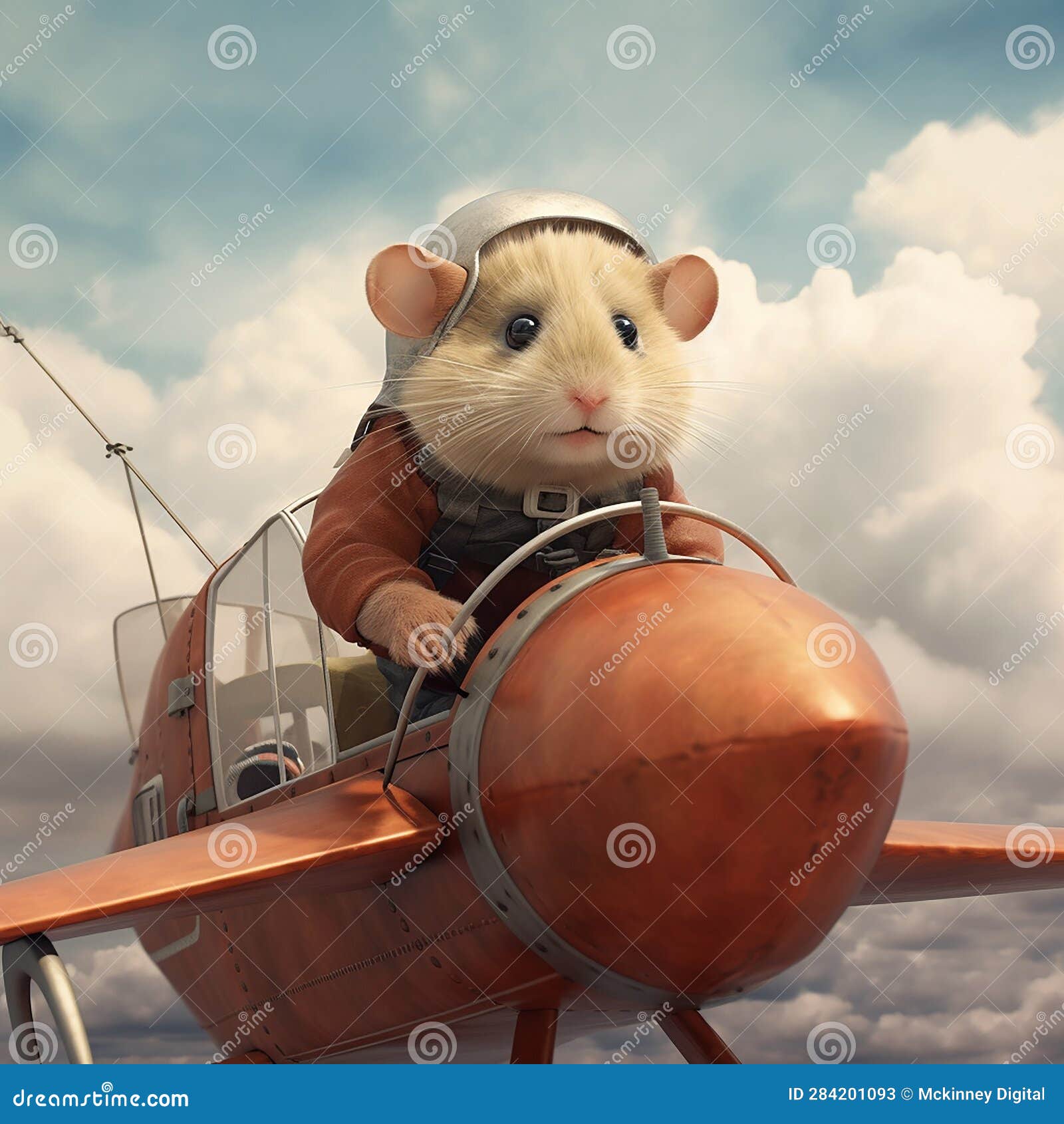 Hamster Flying in Vintage Airplane in the Sky. Stock Image - Image of ...